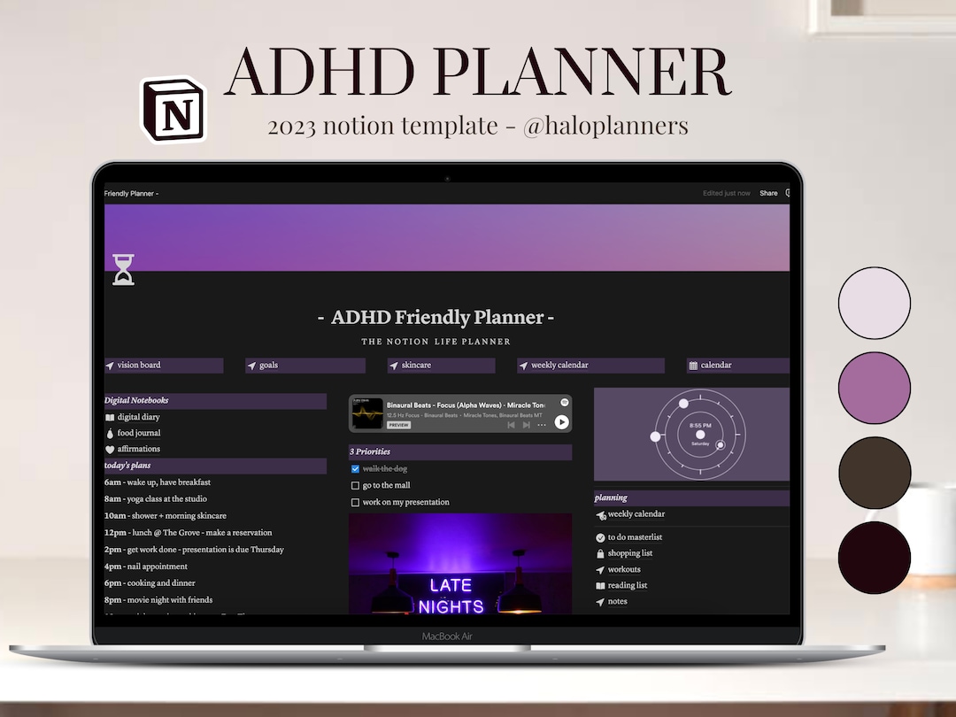 ADHD Notion Dashboard 2024 Notion Template | Dark Mode | Editable ...