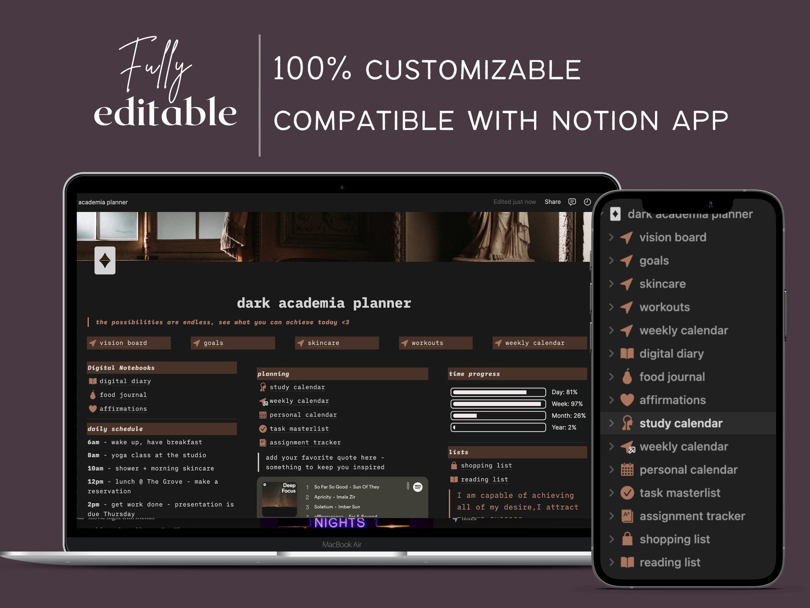 Notion Dashboard 2024 Notion Template | Dark Academia | Dark Mode | Editable Notion Template for ...