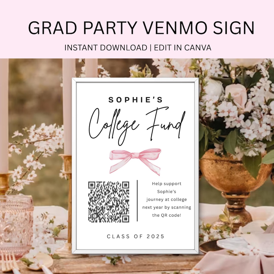 Editable Graduation Party Venmo Sign | Canva Template | Digital Grad ...