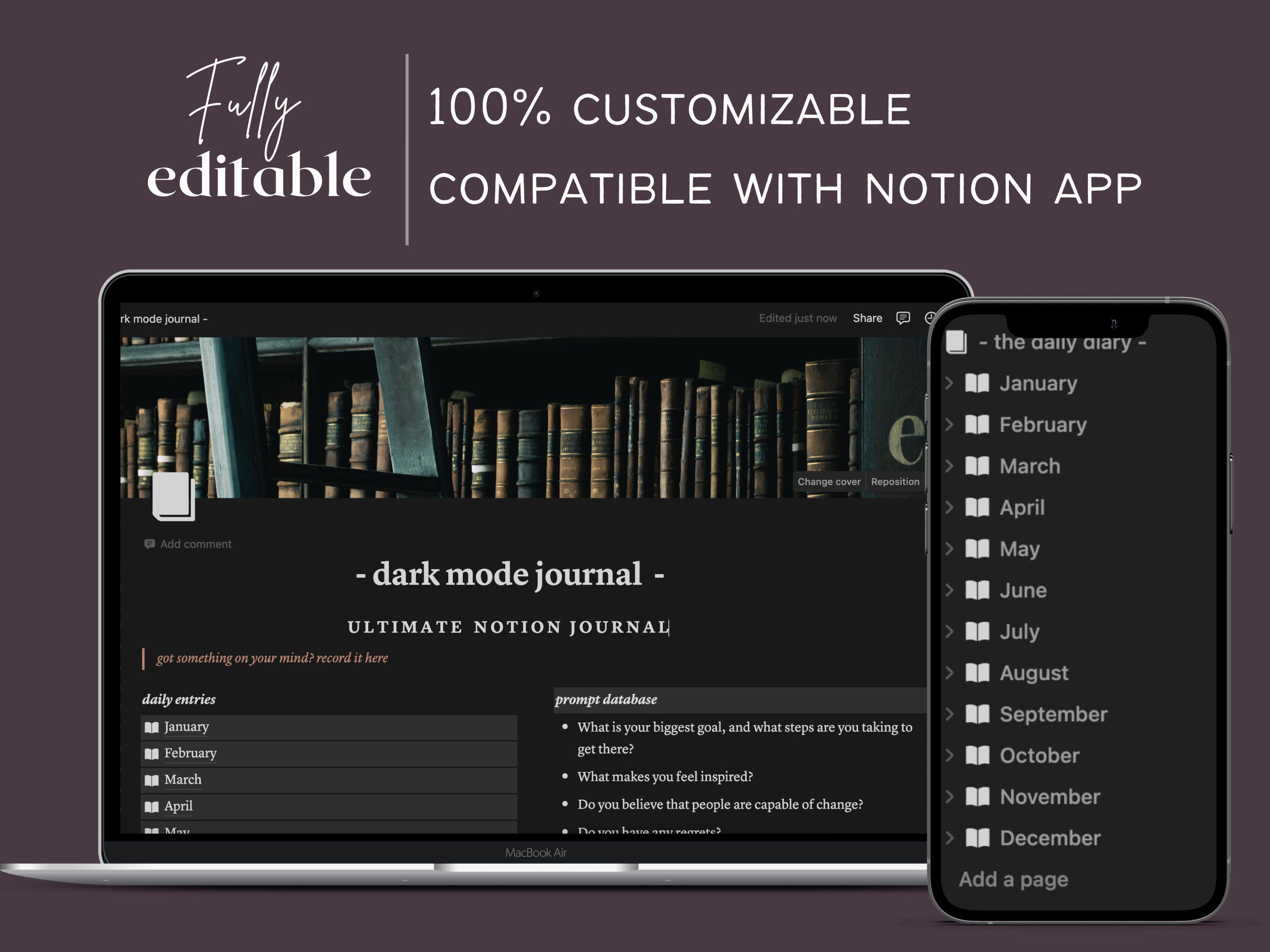 Notion Dark Mode Journal Dashboard 2024 Notion Journal Dark Academia ...