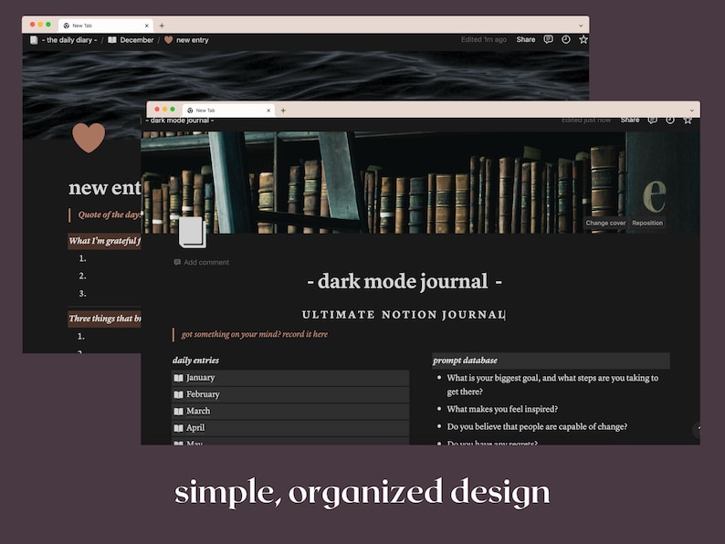 Notion Dark Mode Journal Dashboard 2024 Notion Journal Dark Academia Editable Notion Template ...