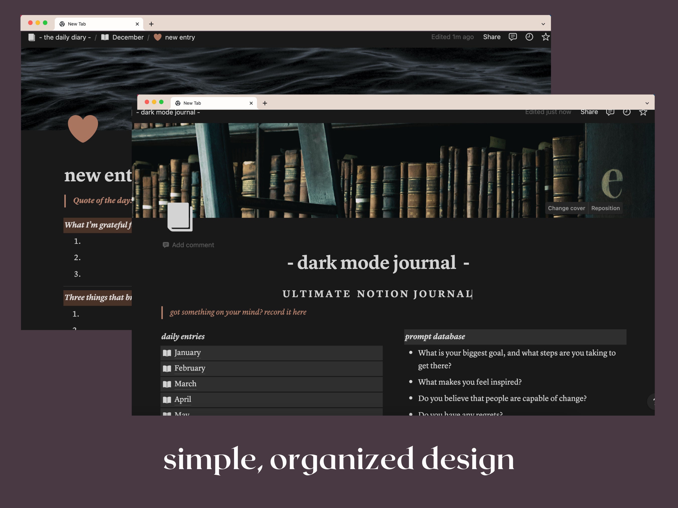 Notion Dark Mode Journal Dashboard | 2024 Notion Journal | Dark Academia | Editable Notion ...