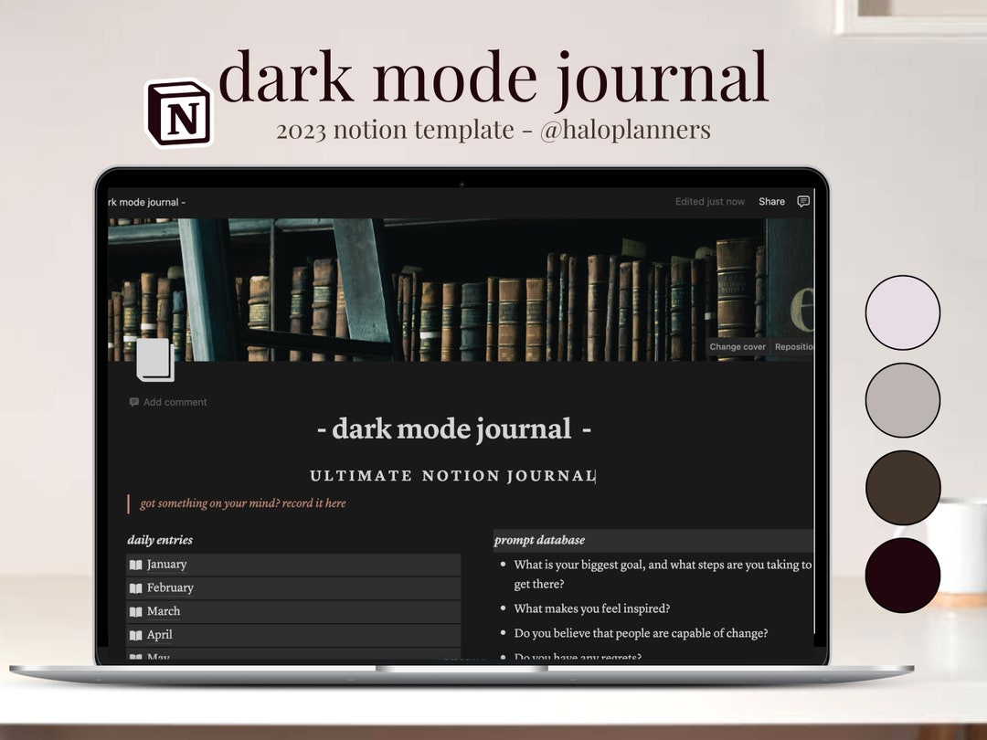 Notion Dark Mode Journal Dashboard | 2024 Notion Journal | Dark ...