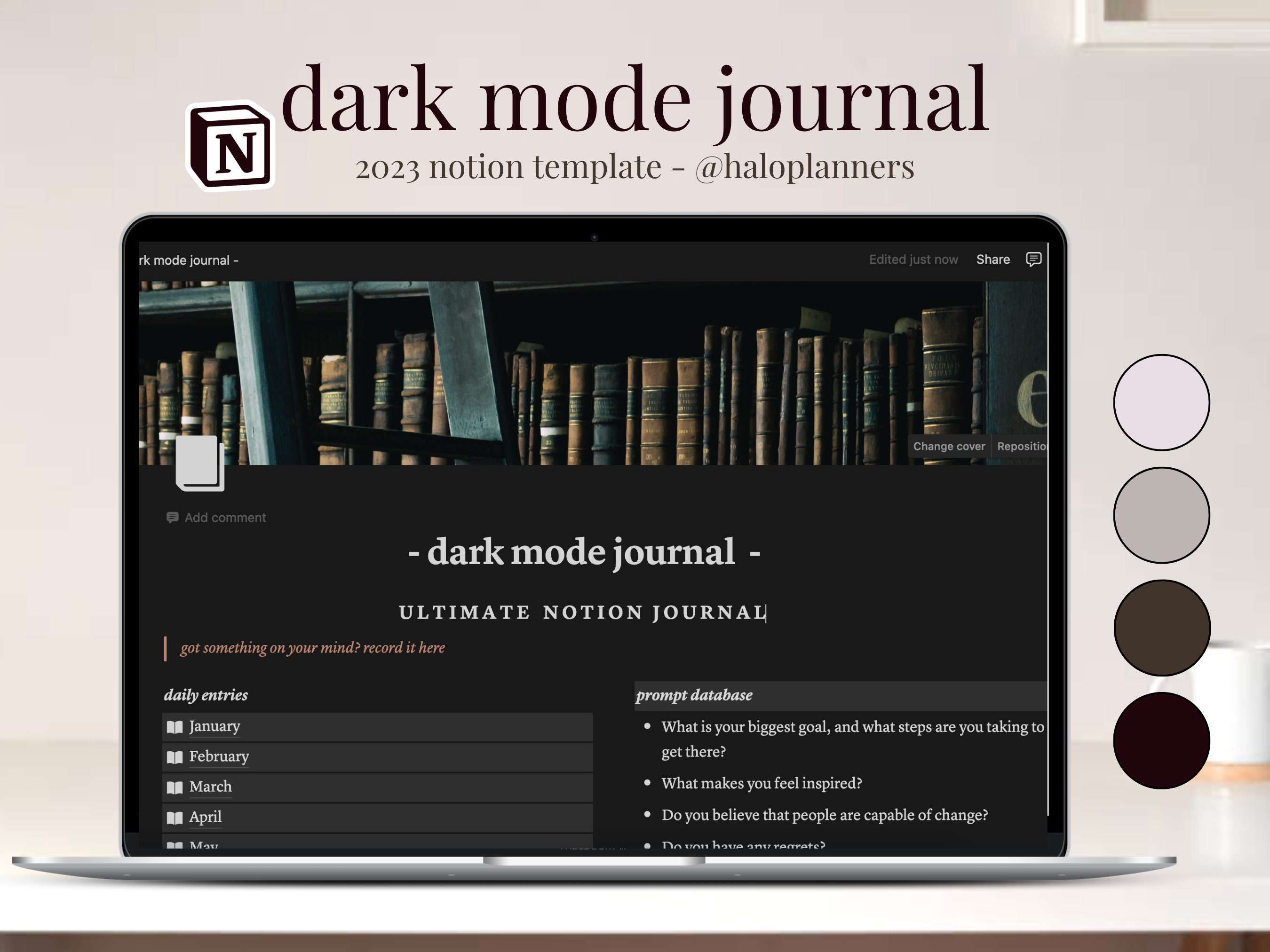 Notion Dark Mode Journal Dashboard 2024 Notion Journal Dark Academia Editable Notion Template ...