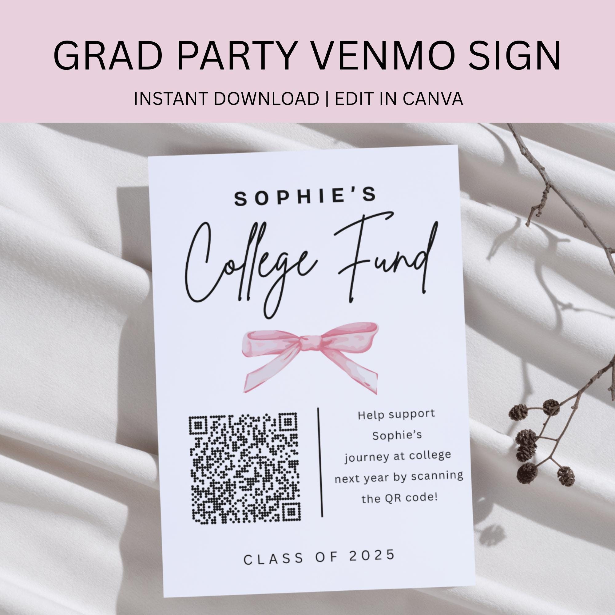 Editable Graduation Party Venmo Sign | Canva Template | Digital Grad ...