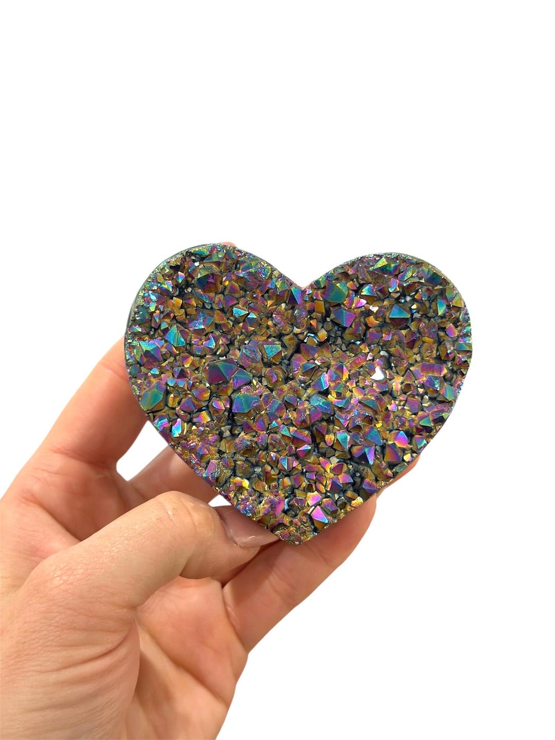 Radiant Rainbow Titanium Aura Quartz Heart Crystal | Heart-shaped ...