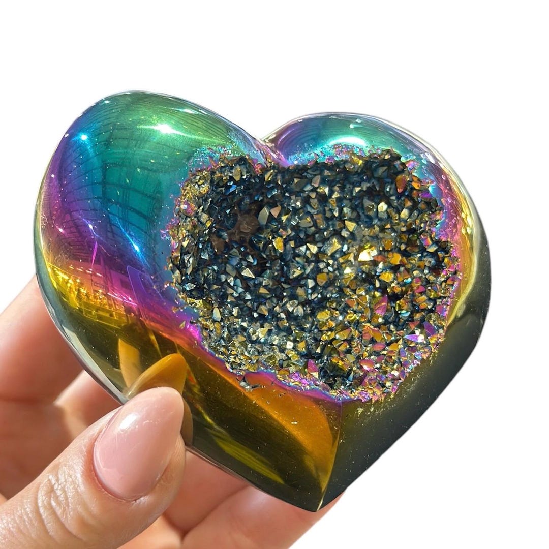 Radiant Rainbow Titanium Aura Quartz Heart Crystal | Heart-shaped ...