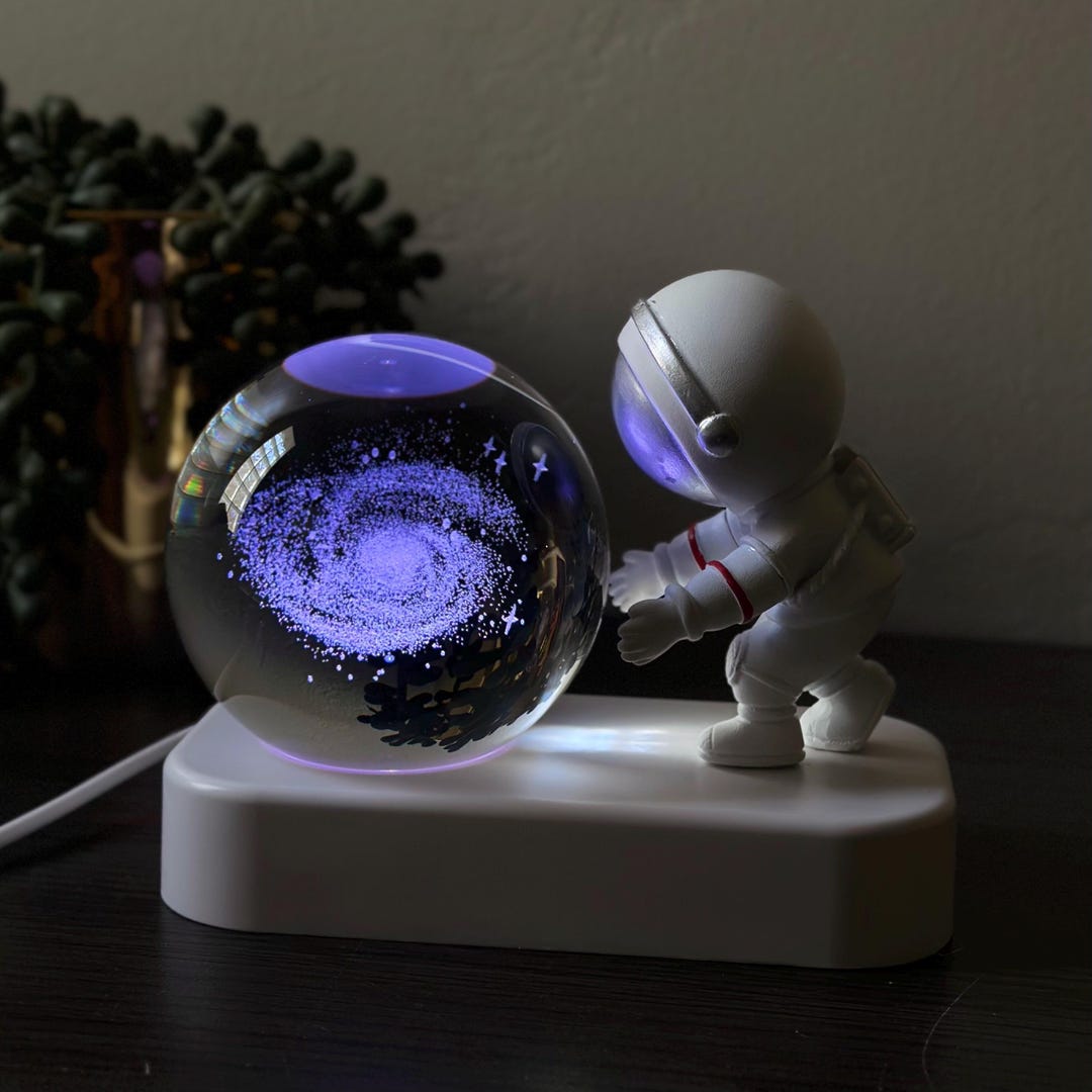 Milky Way Galaxy Crystal Rainbow Lamp on Toy Astronaut Display ...