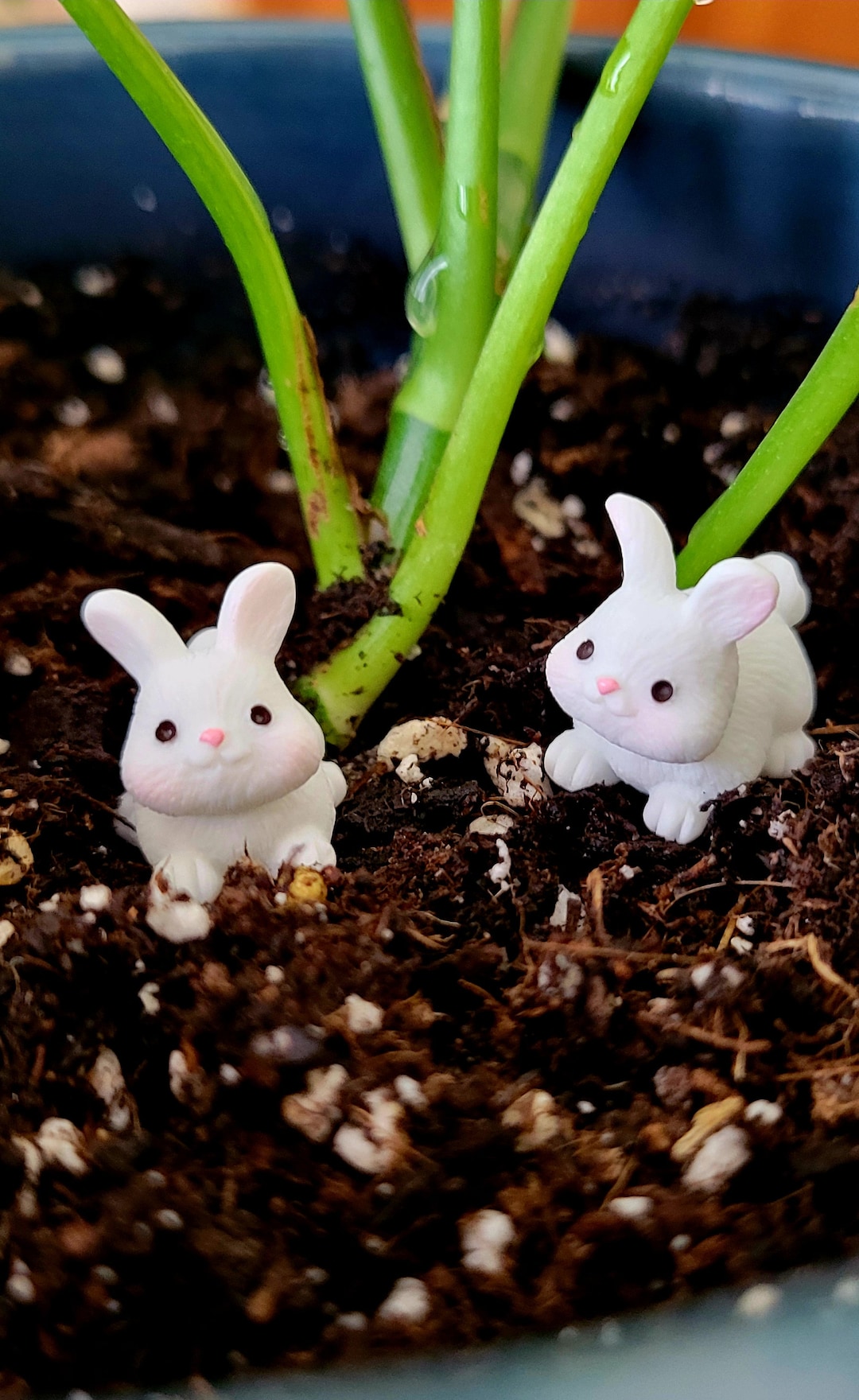 Set of 2 Adorable Miniature Bunny Rabbit Plant Critters. Fairy Garden ...