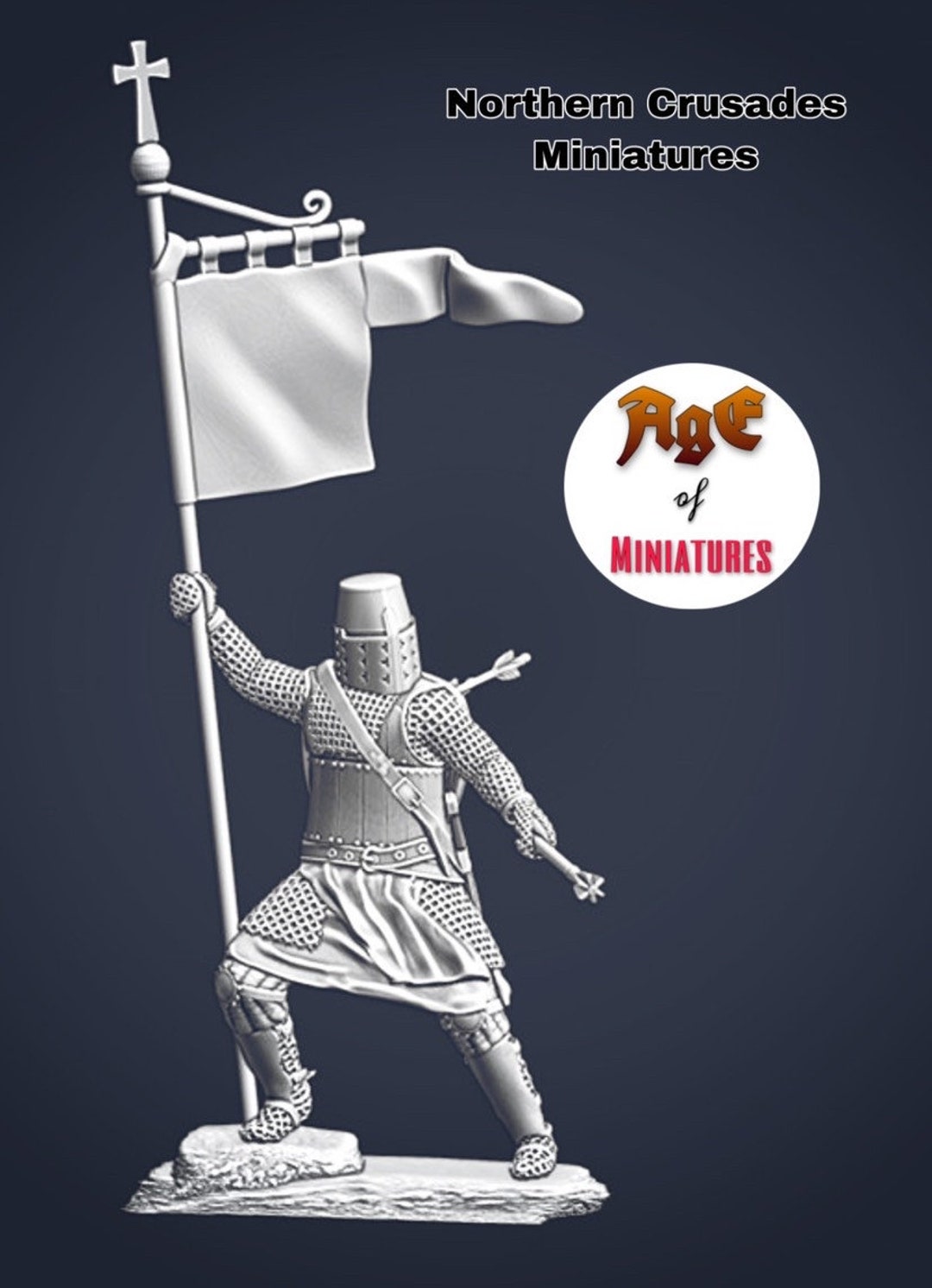 Crusader With Banner & Mace, 1/72, 28mm, 32mm, 1/35, 54mm, 75mm, 1/16 ...