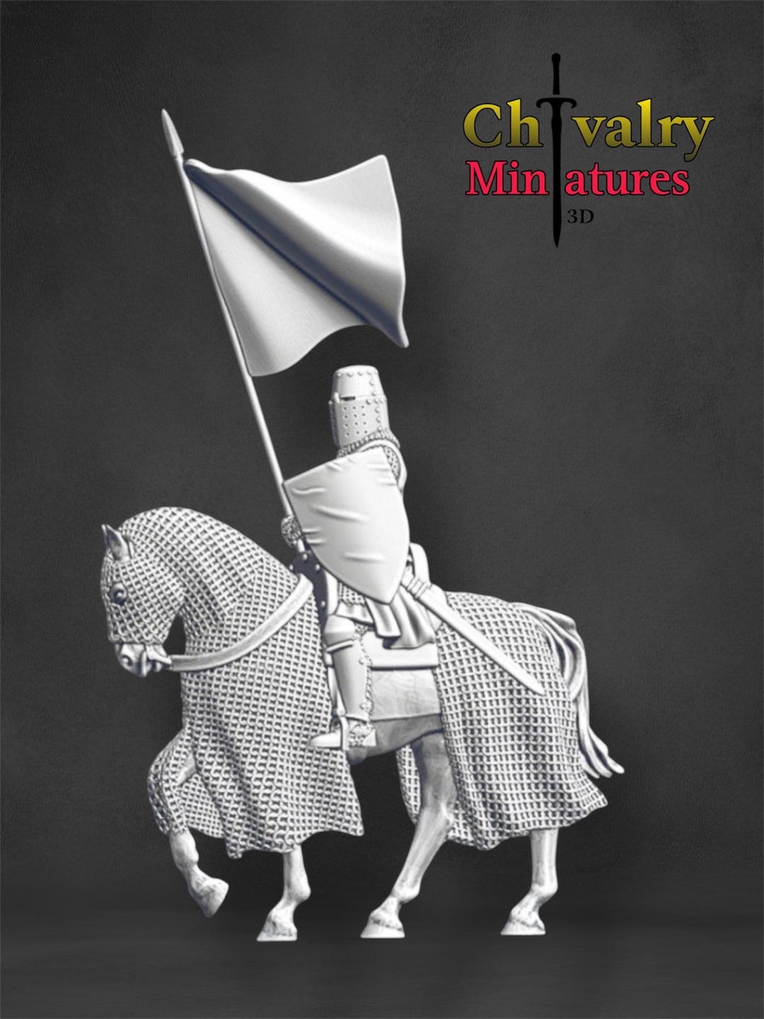 Mail Knight Mounted With Banner, 1/72, 28mm, 32mm, 1/35, 54mm, 75mm ...