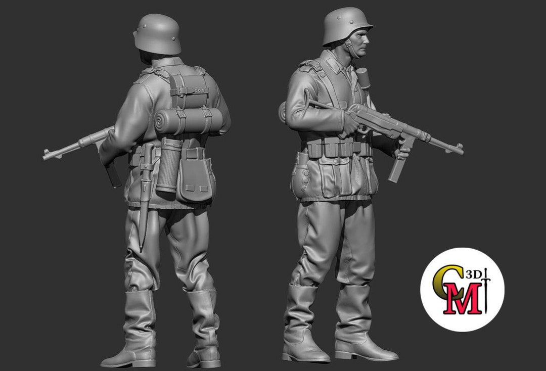 WW2 German Casual Pose MP-40 Figure, Resin, 1/35, 54mm, 60mm, 75mm ...