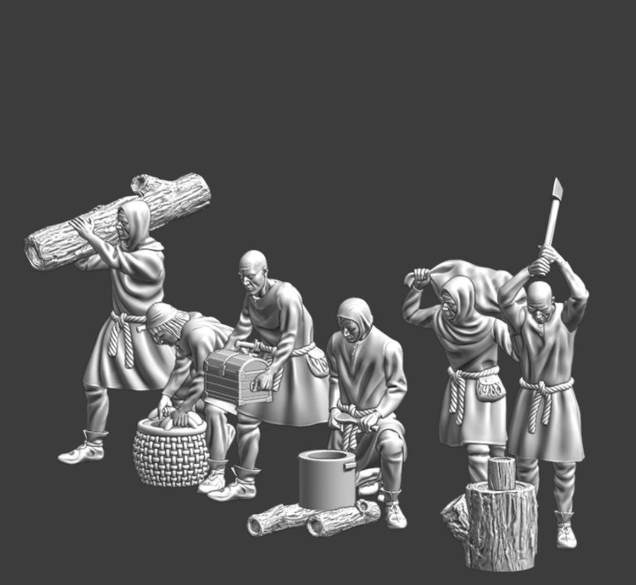 Medieval Workers Set #1, Historical 1/72, 28mm, 32mm, 1/35, 54mm, 75mm ...