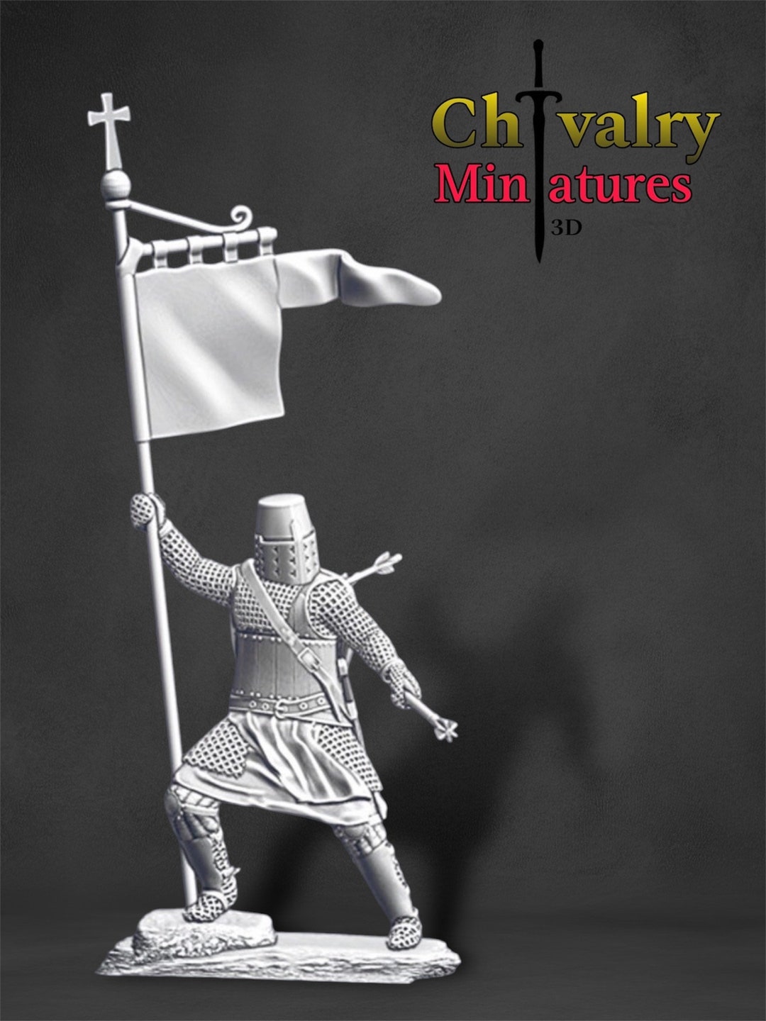 Crusader With Banner & Mace, 1/72, 28mm, 32mm, 1/35, 54mm, 75mm, 1/16 ...