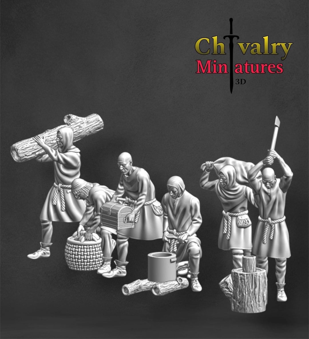 Medieval Workers Set #1, Historical 1/72, 28mm, 32mm, 1/35, 54mm, 75mm ...