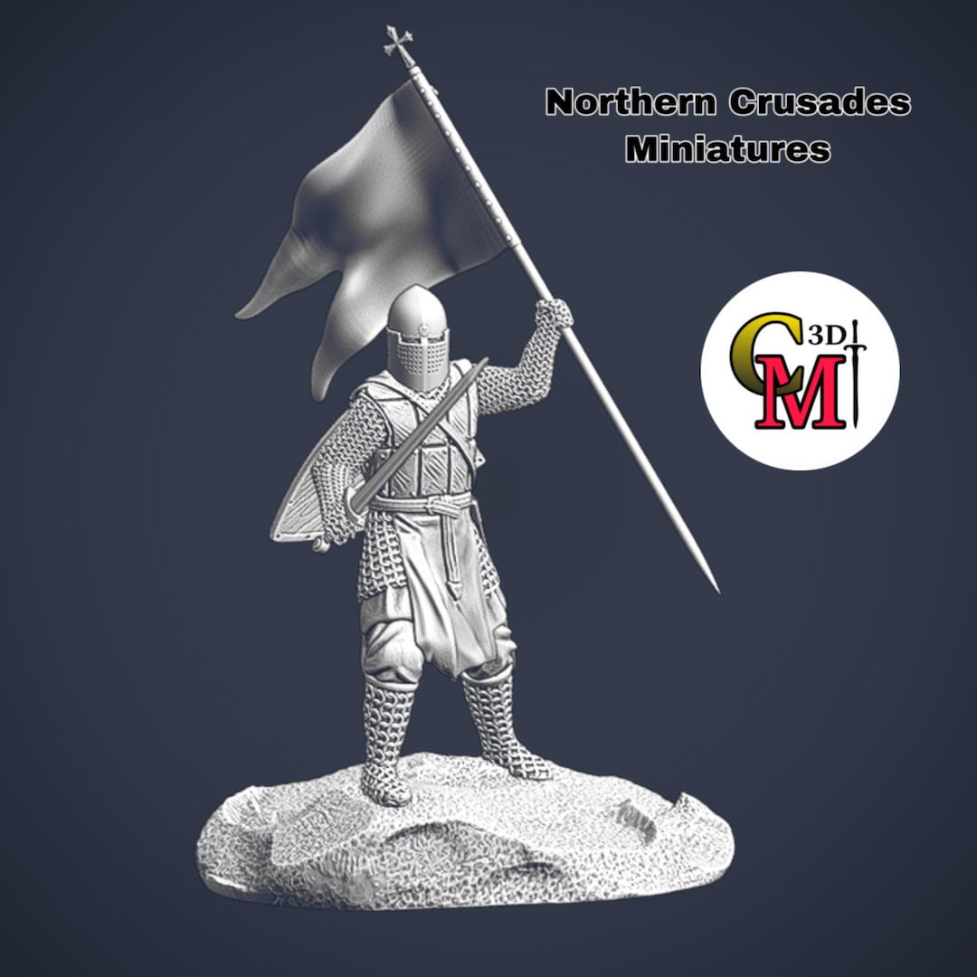 Crusader With Banner on Rock, 1/72, 28mm, 32mm, 1/35, 54mm, 75mm, 1/16 ...