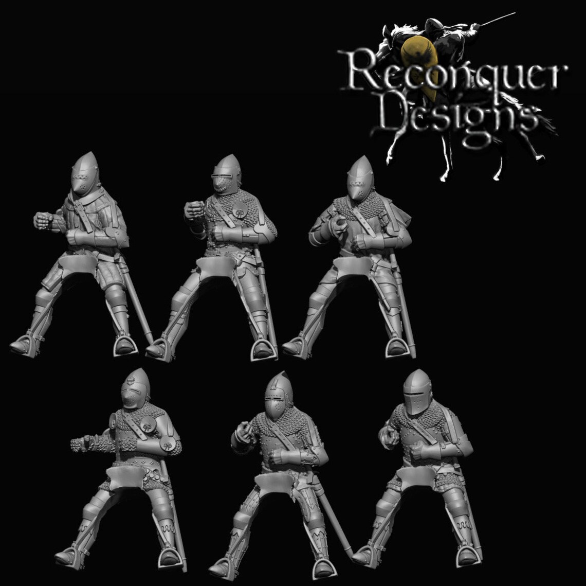 14th-15th Mounted Men at Arms X6, Historical Resin Figures 1/72, 28mm ...