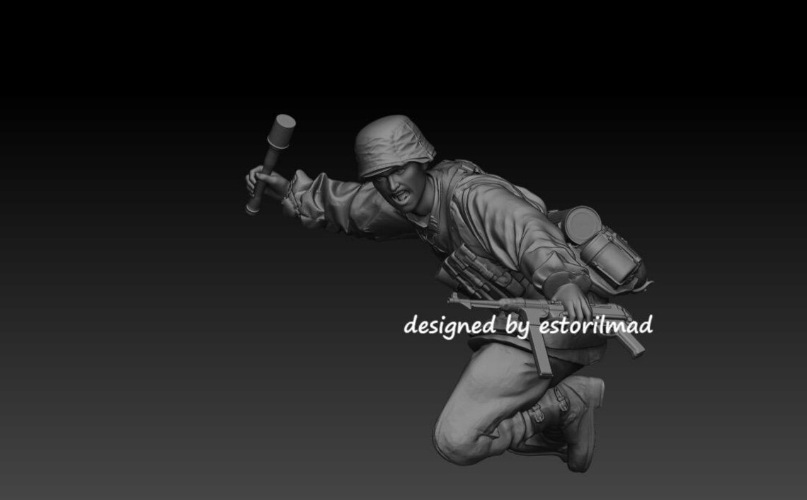 WW2 Waffen SS German Soldier Throwing Grenade, Resin Figures 1/48, 1/35 ...