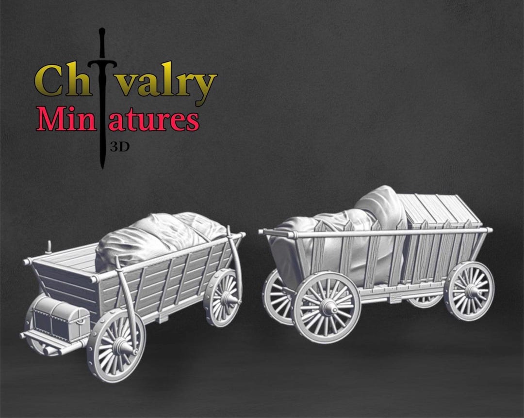 Medieval Supply Wagons X2 Diorama, Small & Medium Historical Wagons, 1/ ...