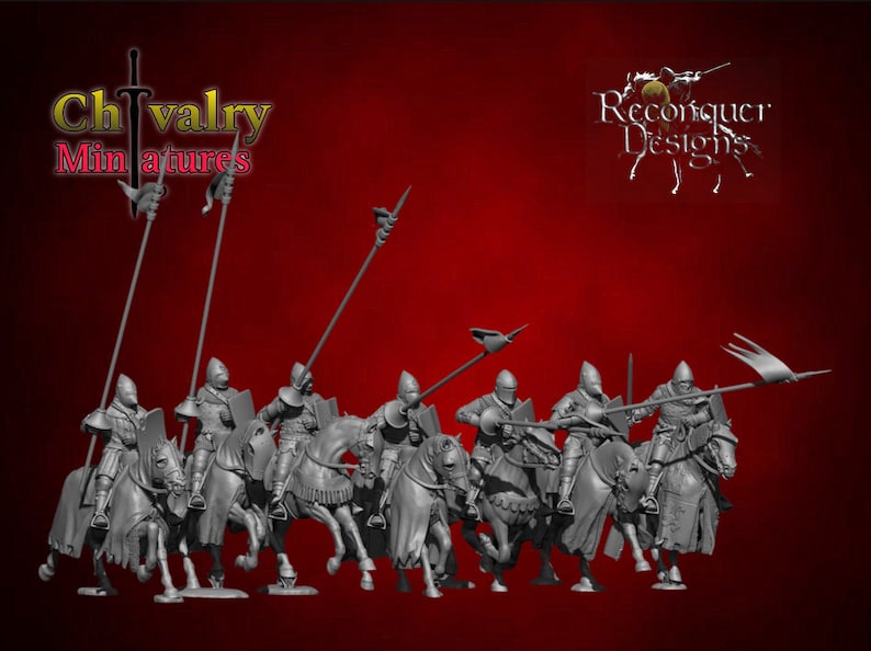 14th-15th Mounted Men at Arms X6, Historical Resin Figures 1/72, 28mm ...