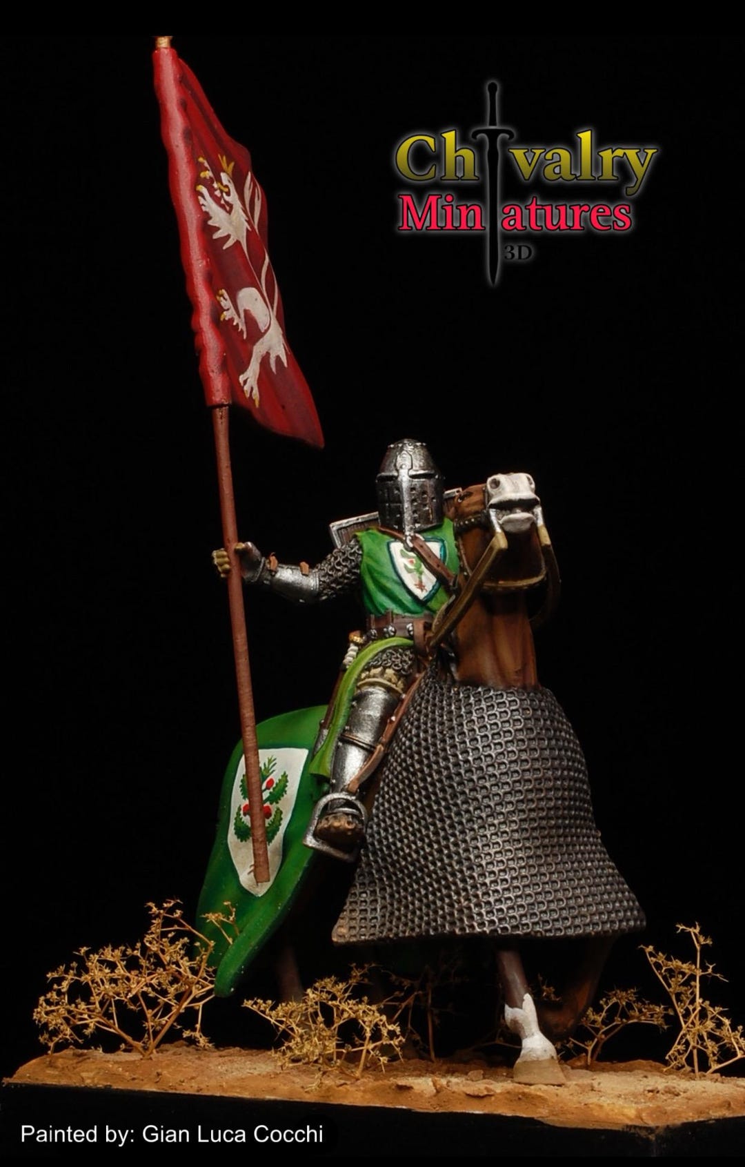 Mounted Crusader With War Banner, 1/72, 28mm, 32mm, 1/35, 54mm, 75mm ...