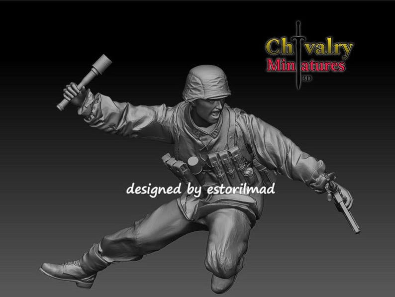 WW2 Waffen SS German Soldier Throwing Grenade, Resin Figures 1/48, 1/35 ...