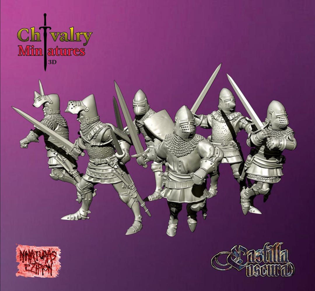 14th Century English Foot Knights Resin Figures, 1/72, 28mm, 32mm, 1/35 ...