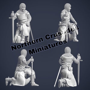 Kneeling Crusader Knight, 1/72, 28mm, 32mm, 1/35, 54mm, 75mm, 1/16 ...