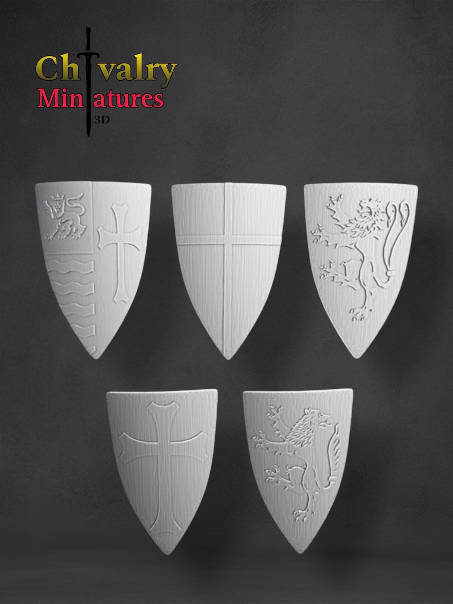 Medieval Shield Pack X5, Historical 1/72, 28mm, 32mm, 1/35, 54mm, 75mm ...