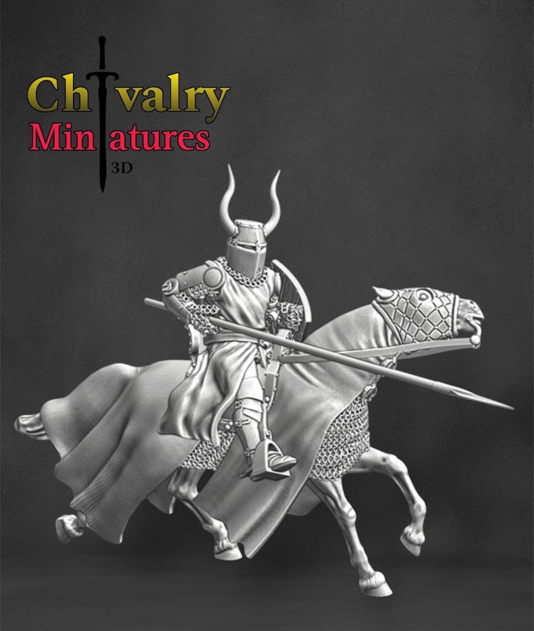 Medieval Teutonic Charging Knight, 1/72, 28mm, 32mm, 1/35, 54mm, 75mm ...