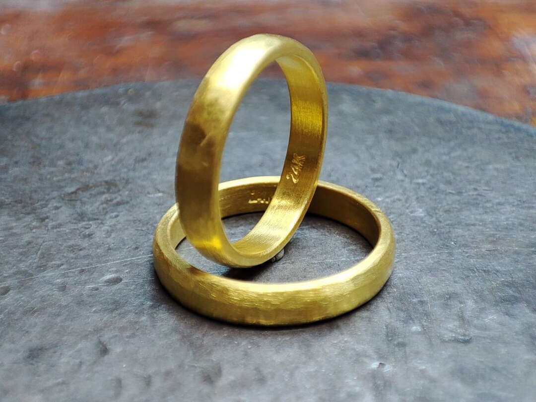 24K Gold Ring, Solid Gold Wedding Band, Pure Gold Promise Ring, Rustic ...