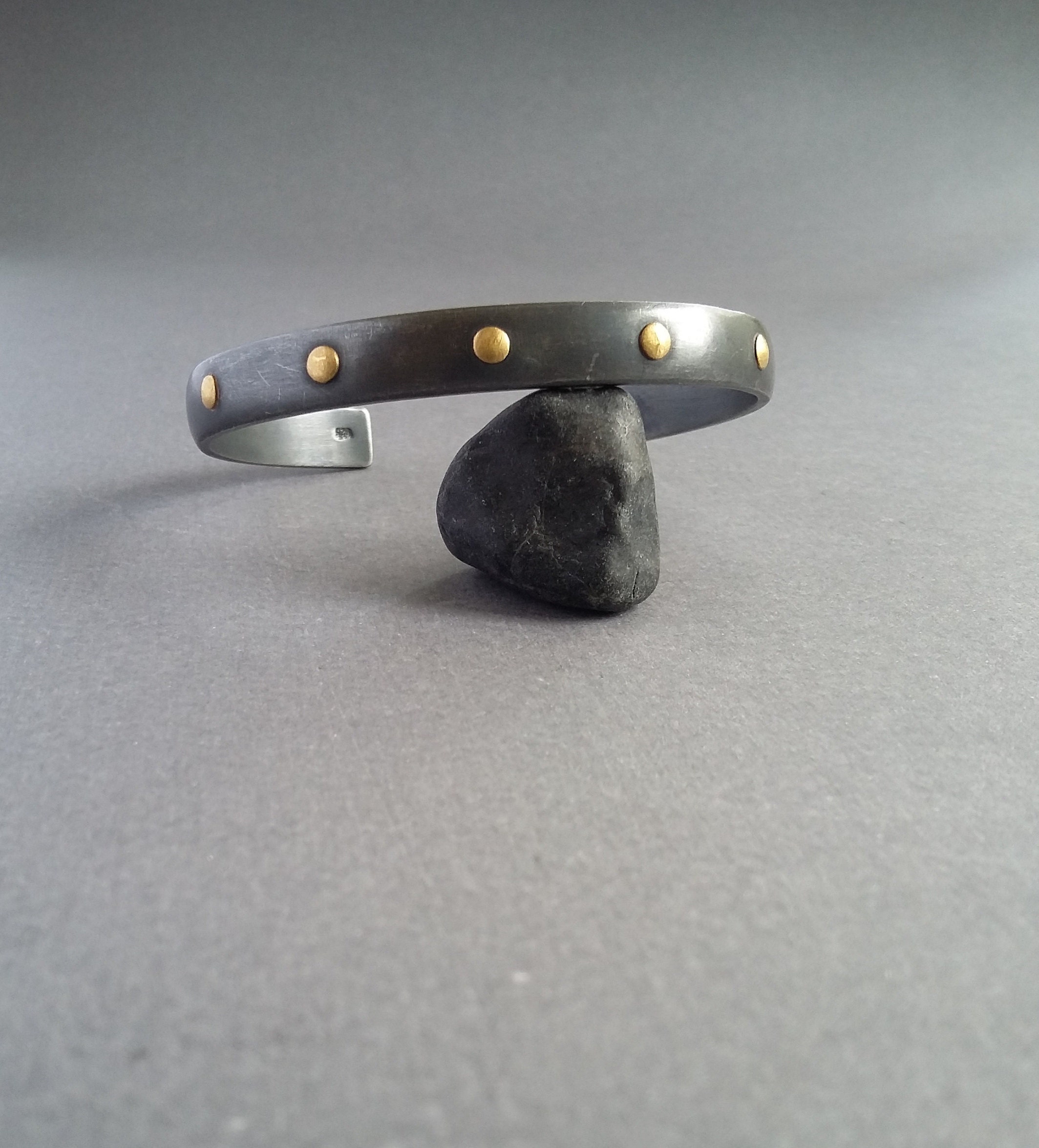 Silver and Gold Cuff Bracelet, 24k Gold Bracelet, Oxidized Silver ...