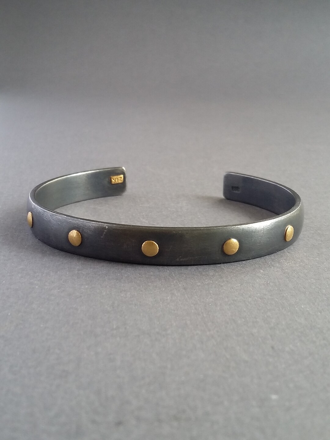 Silver and Gold Cuff Bracelet, 24k Gold Bracelet, Oxidized Silver ...