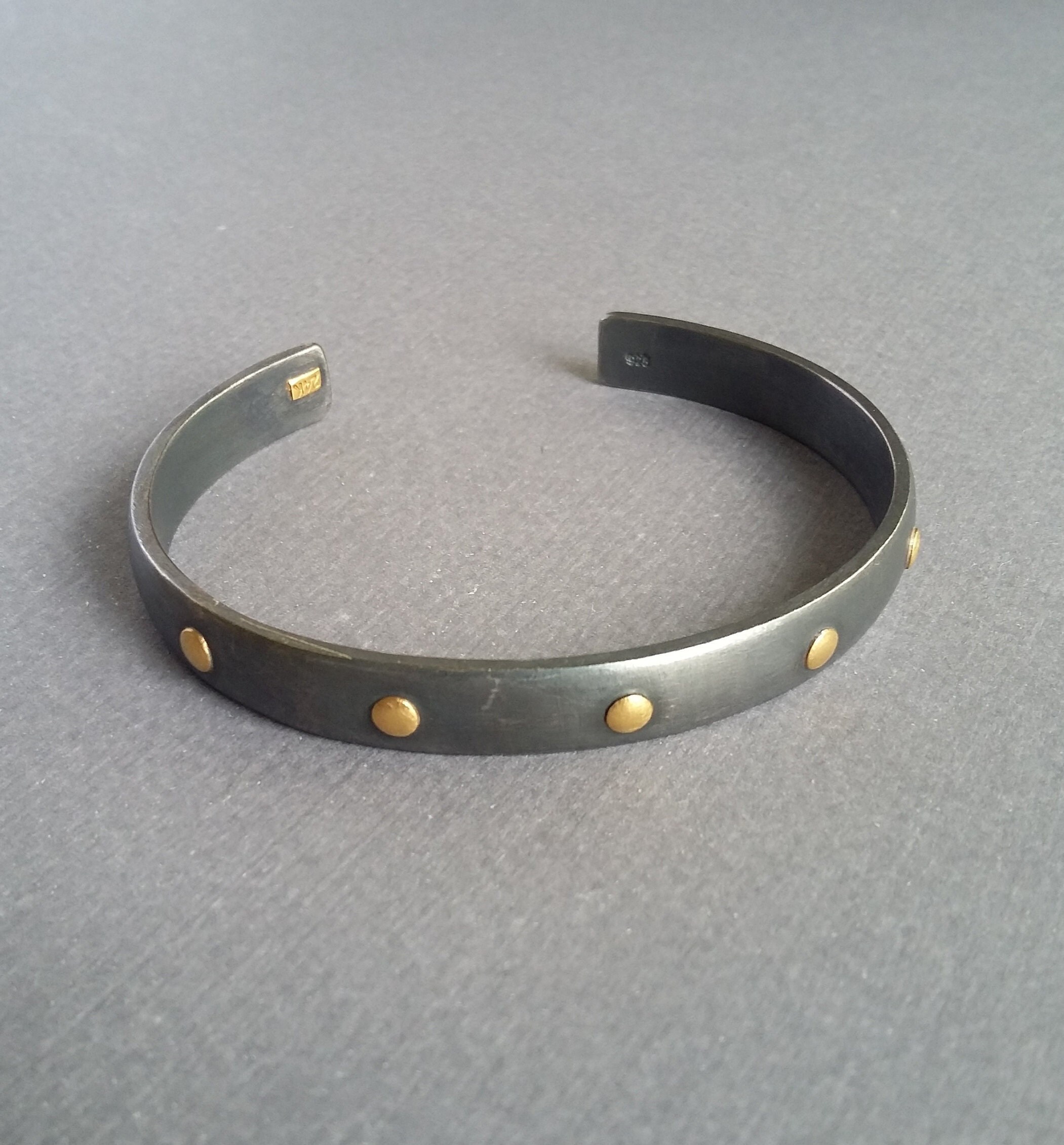 Silver and Gold Cuff Bracelet, 24k Gold Bracelet, Oxidized Silver ...