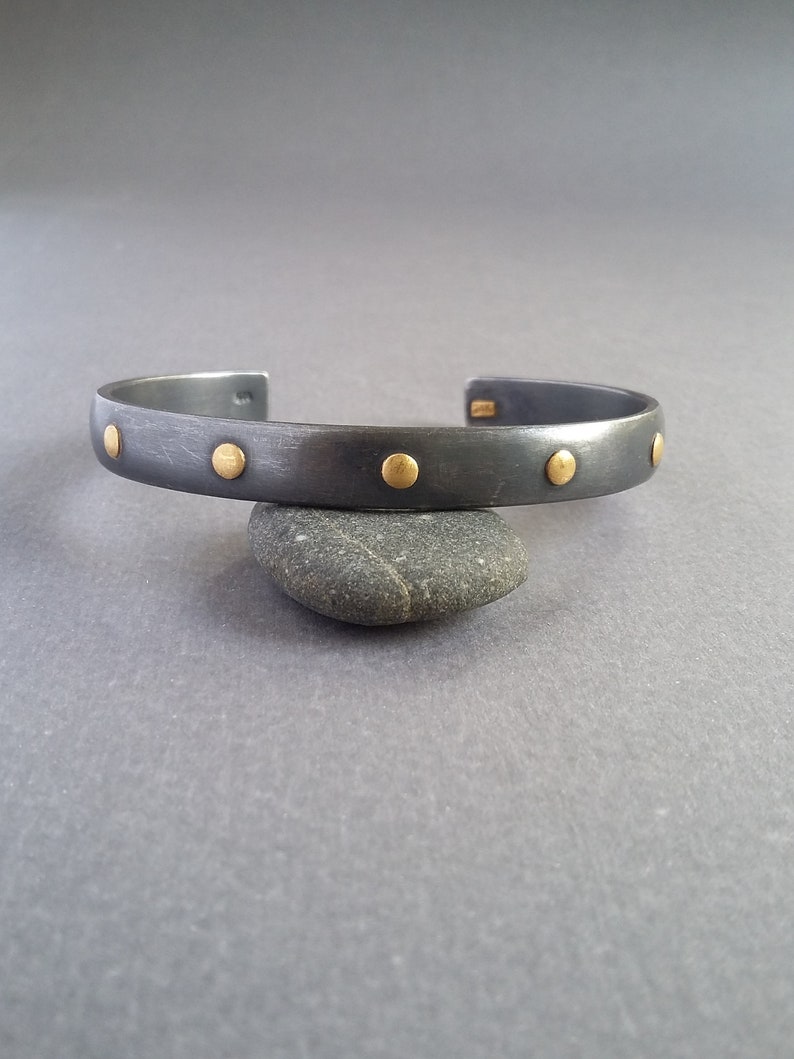 Silver and Gold Cuff Bracelet, 24k Gold Bracelet, Oxidized Silver ...