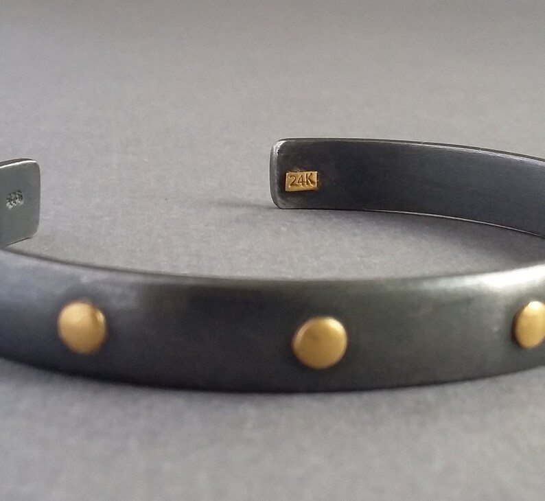 Silver and Gold Cuff Bracelet, 24k Gold Bracelet, Oxidized Silver ...