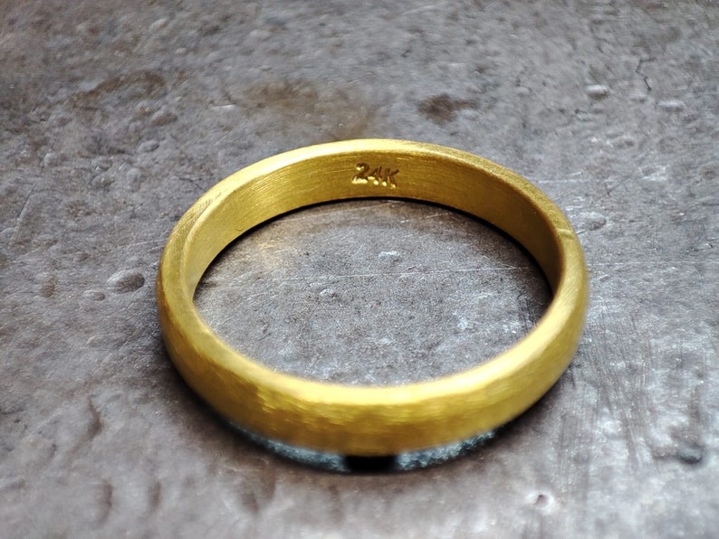 24K Gold Ring, Solid Gold Wedding Band, Pure Gold Promise Ring, Rustic ...