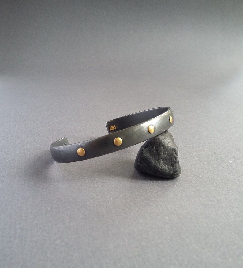 Silver and Gold Cuff Bracelet, 24k Gold Bracelet, Oxidized Silver ...