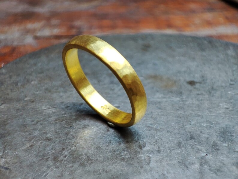 24K Gold Ring, Solid Gold Wedding Band, Pure Gold Promise Ring, Rustic ...