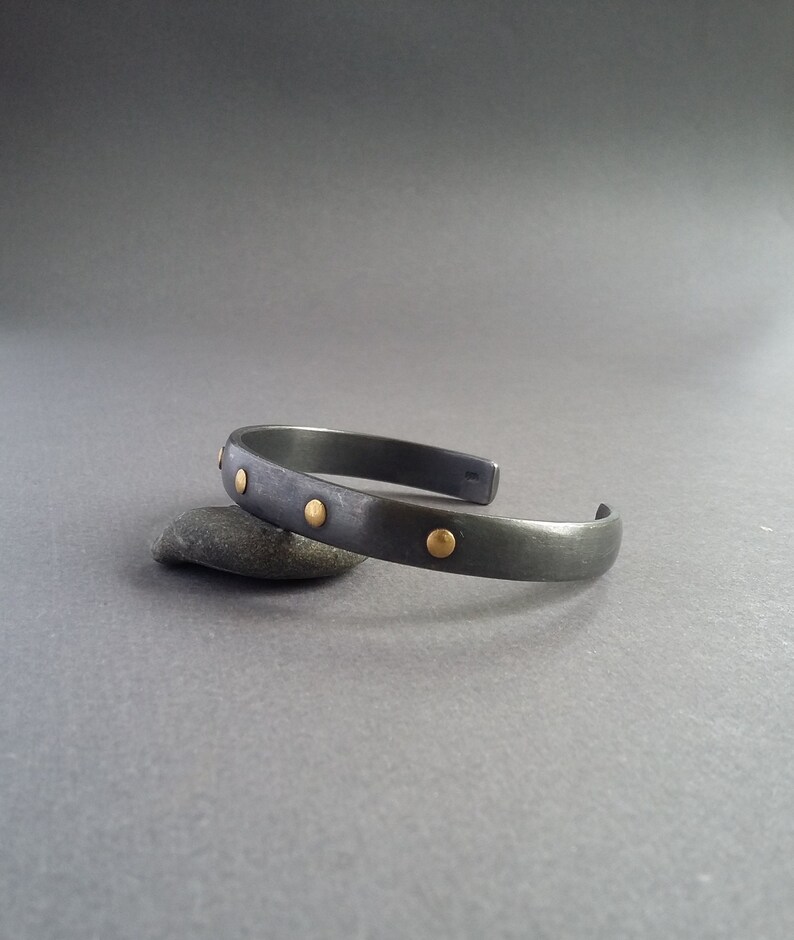 Silver and Gold Cuff Bracelet, 24k Gold Bracelet, Oxidized Silver ...