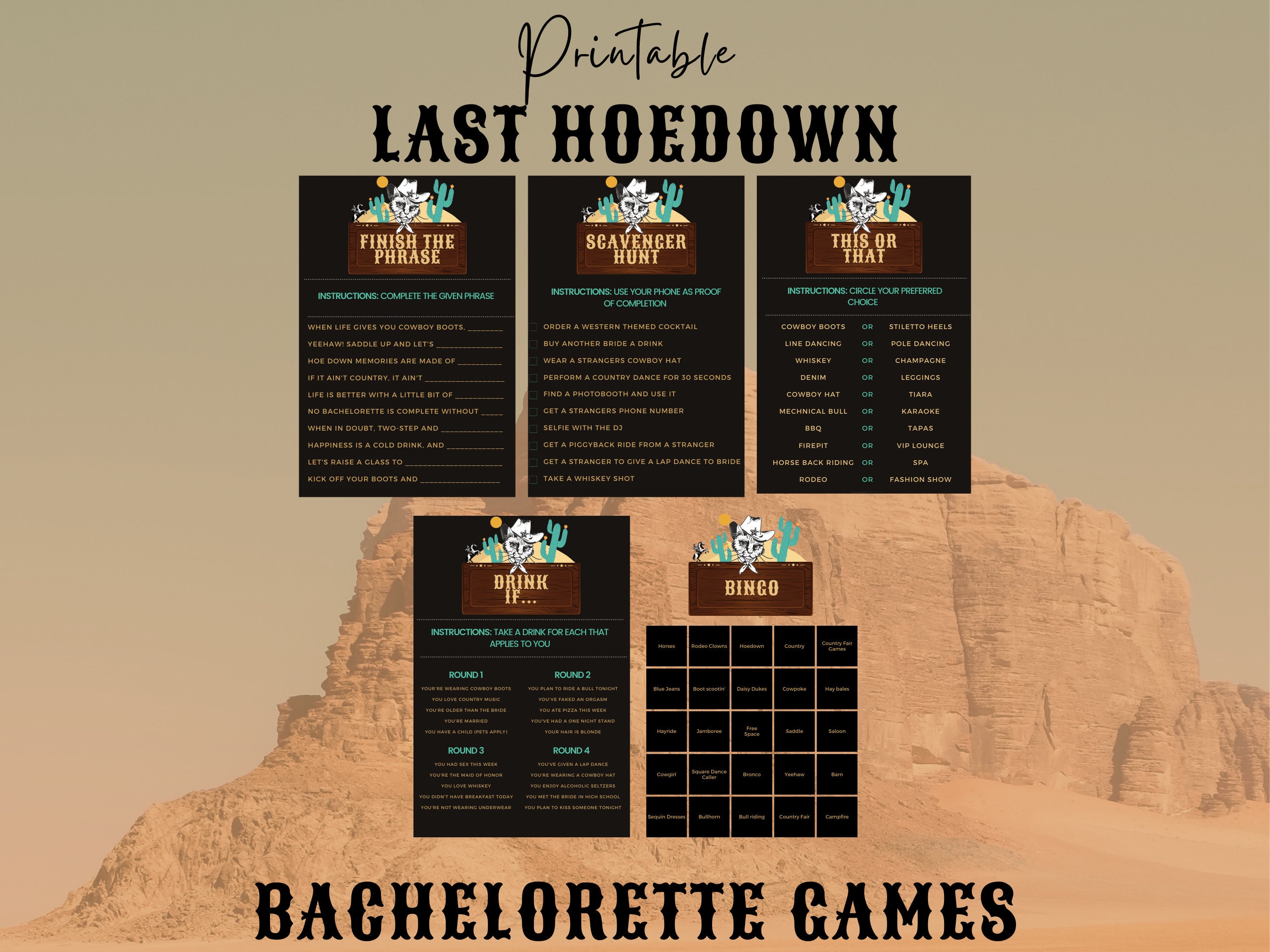 Printable Last Hoe Down Bachelorette Party Games Last Hoedown - Etsy