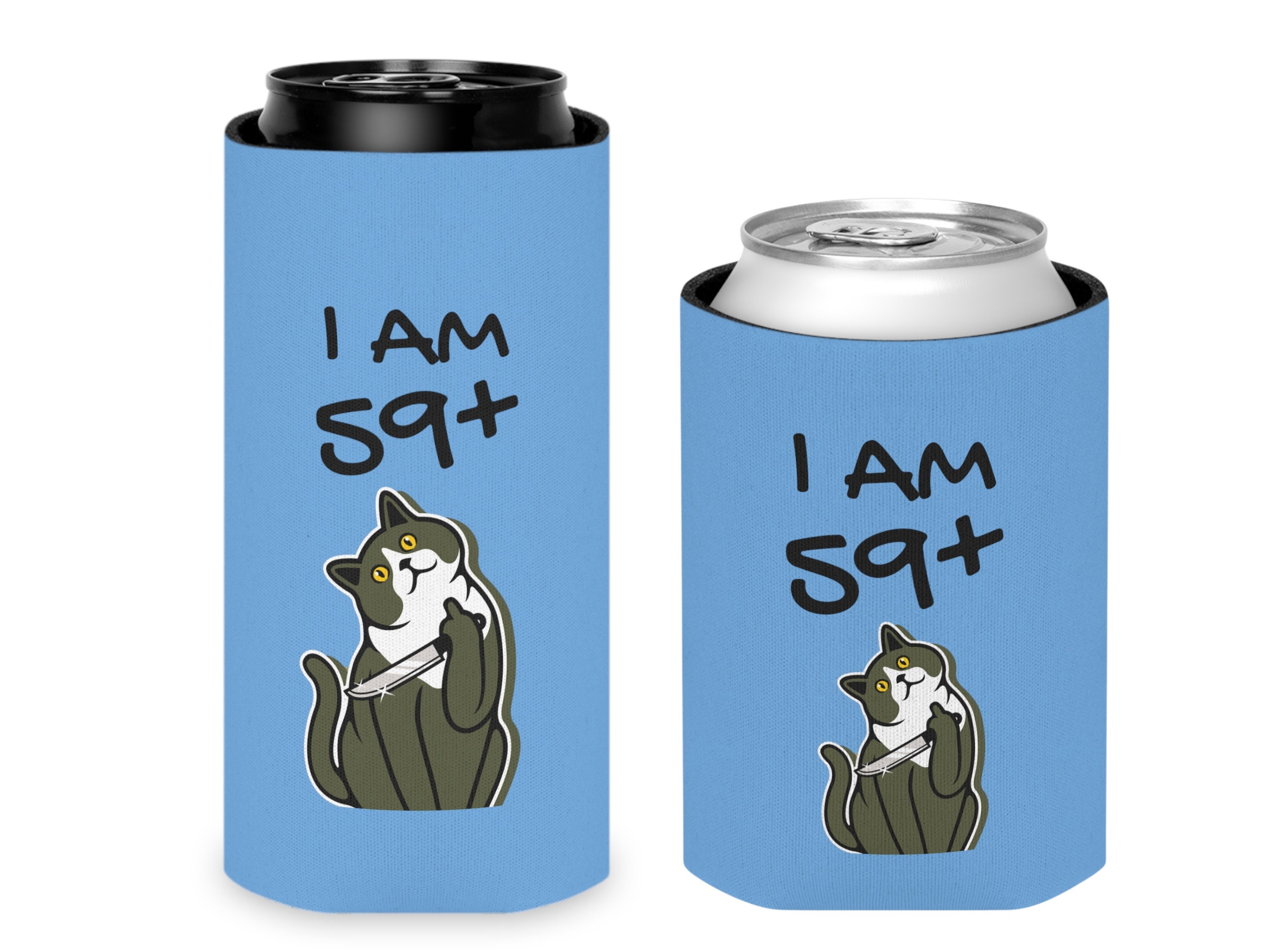 Custom Middle Finger Cat Koozie, Skinny Can Cooler, Personalized ...