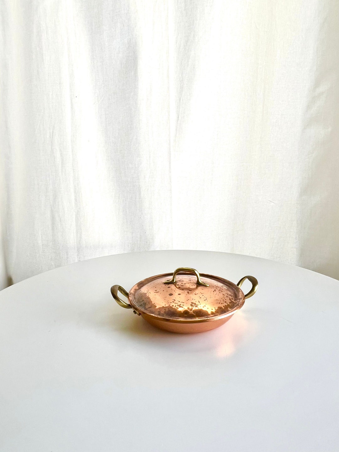 Vintage Small Copper Sauté Pan With Lid/ Brass Handles / Tagus Made in ...