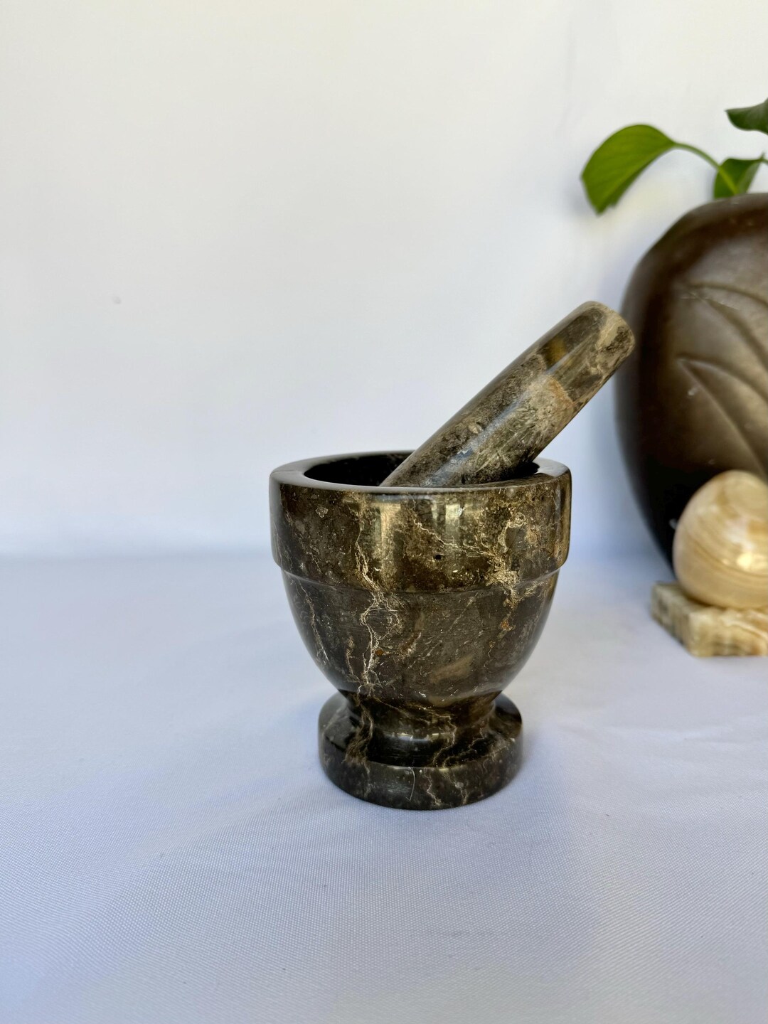 Vintage Marble Stone Mortar and Pestle / Brown With Swirls - Etsy