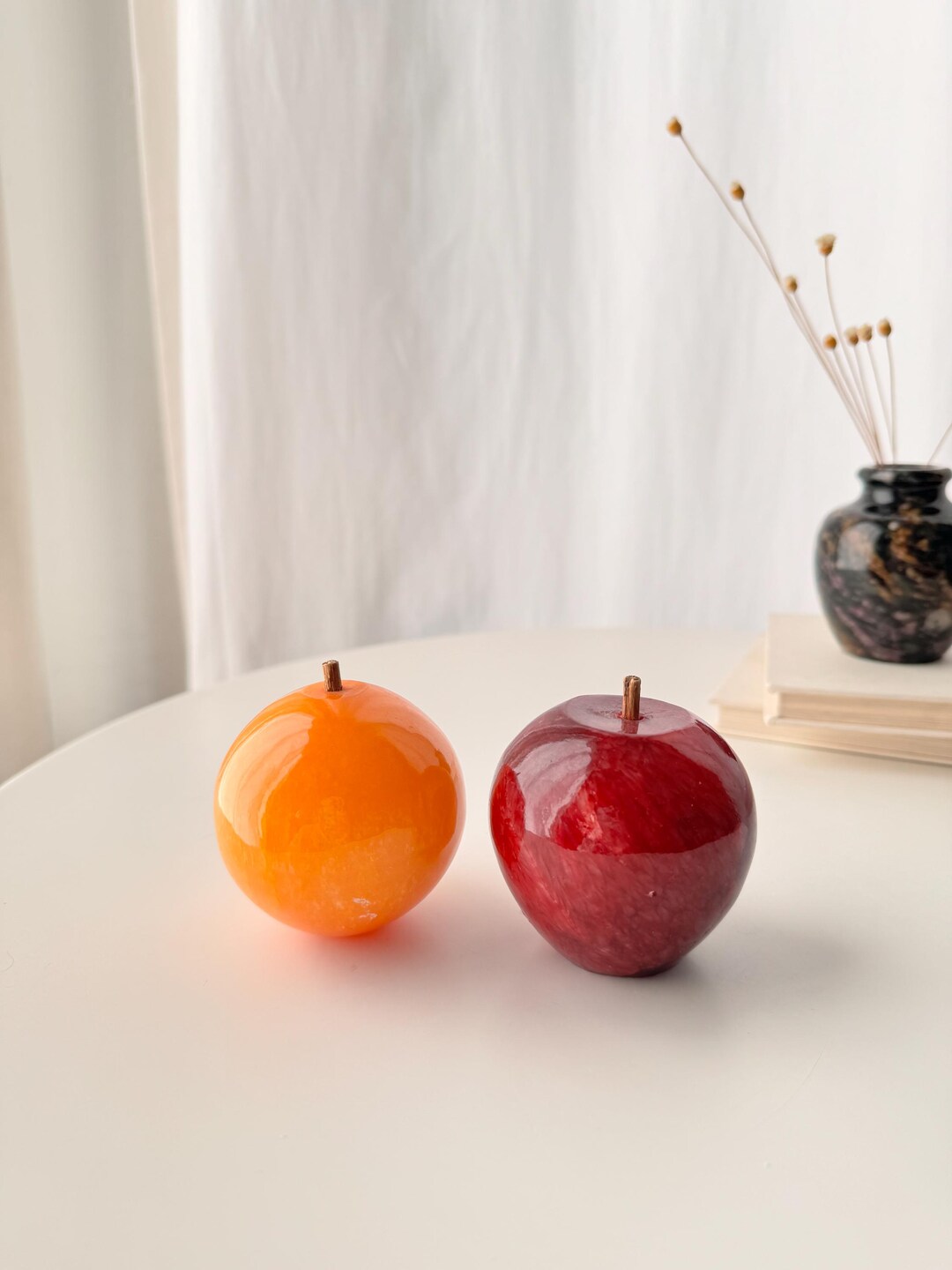 Set of Vintage Alabaster, Marble, or Stone Fruit / Apple and Orange - Etsy