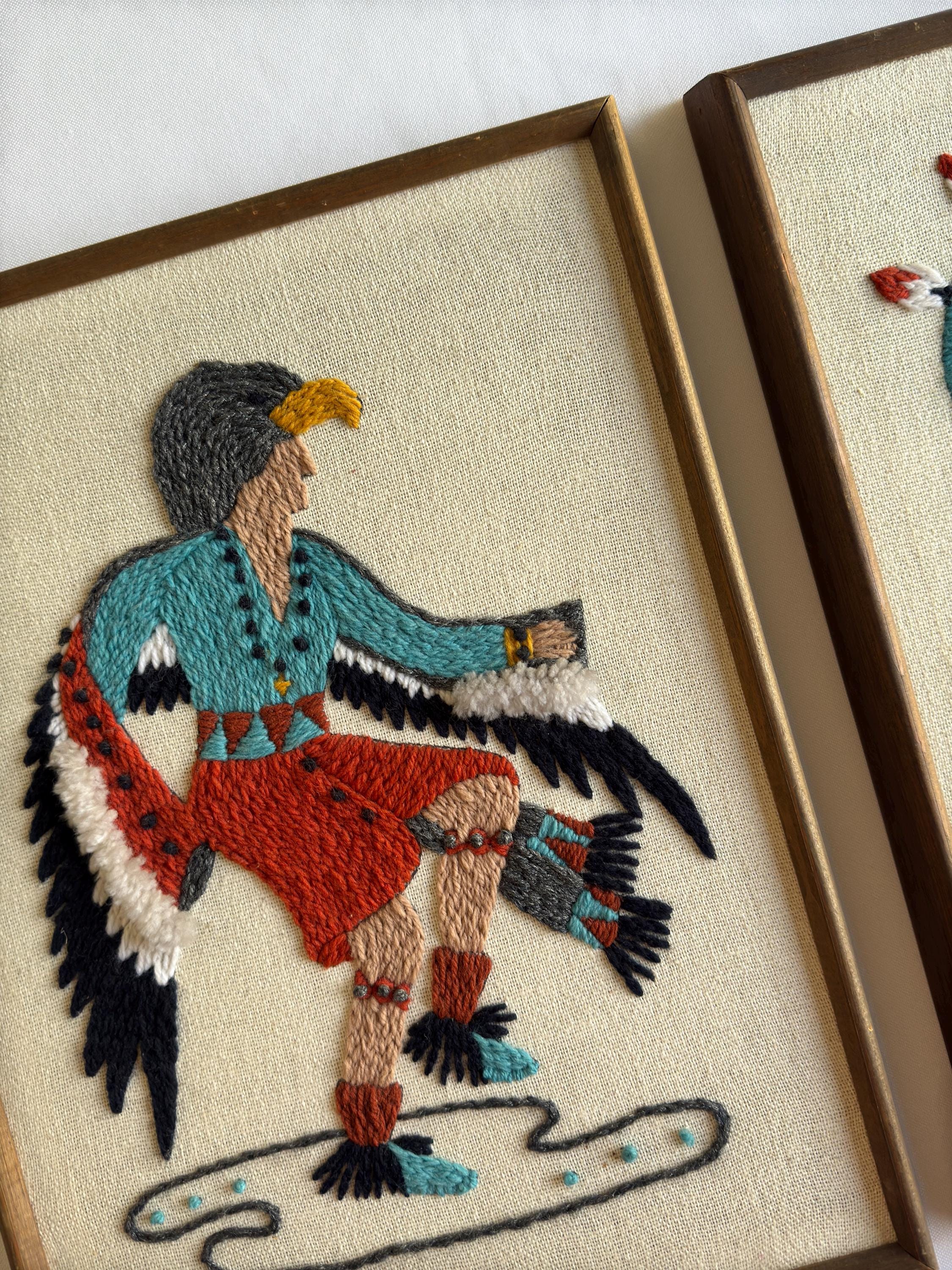 Vintage Pair of Framed Native American Needlework Wall Hangings ...