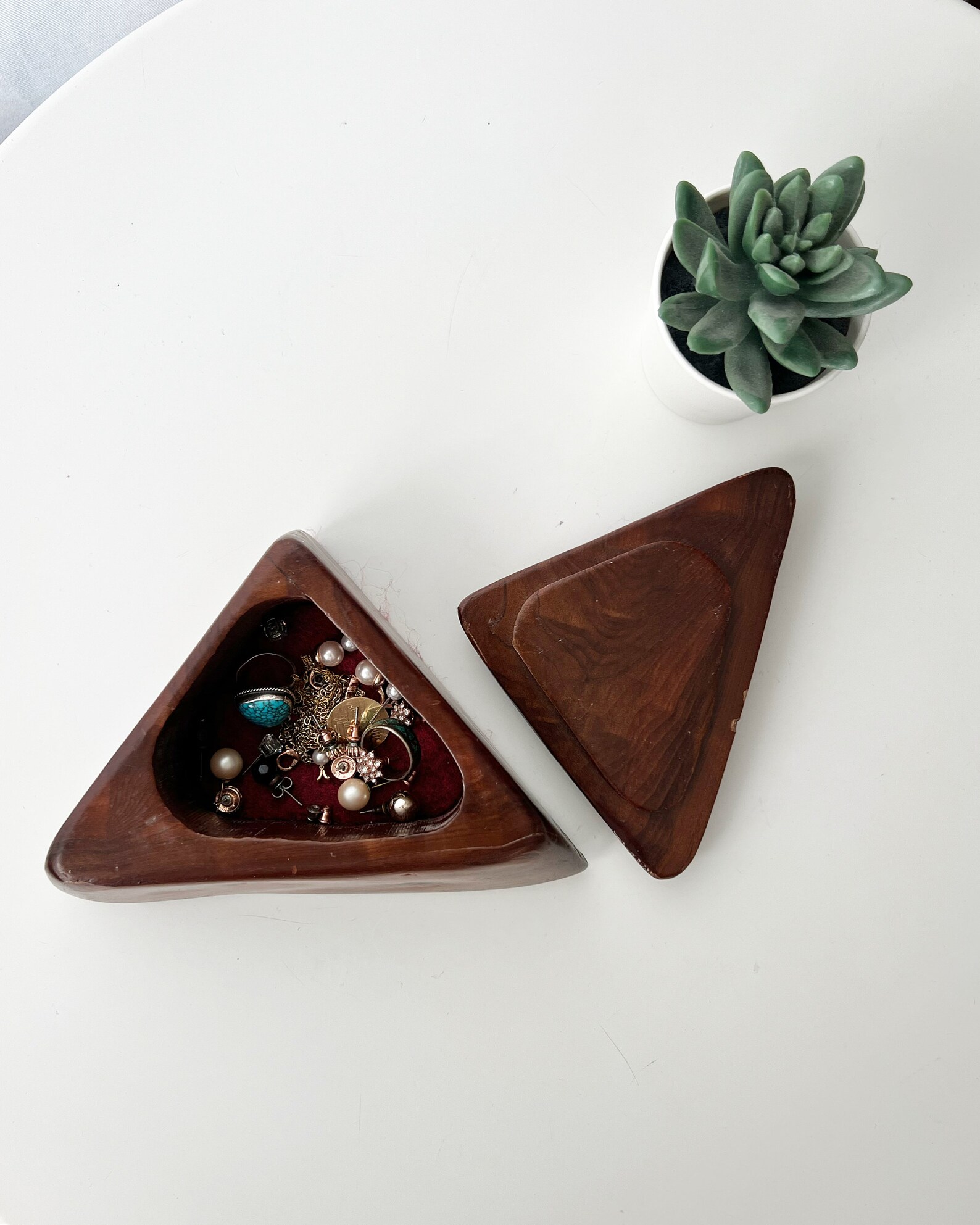 Vintage Wooden Triangle Jewelry Box - Etsy