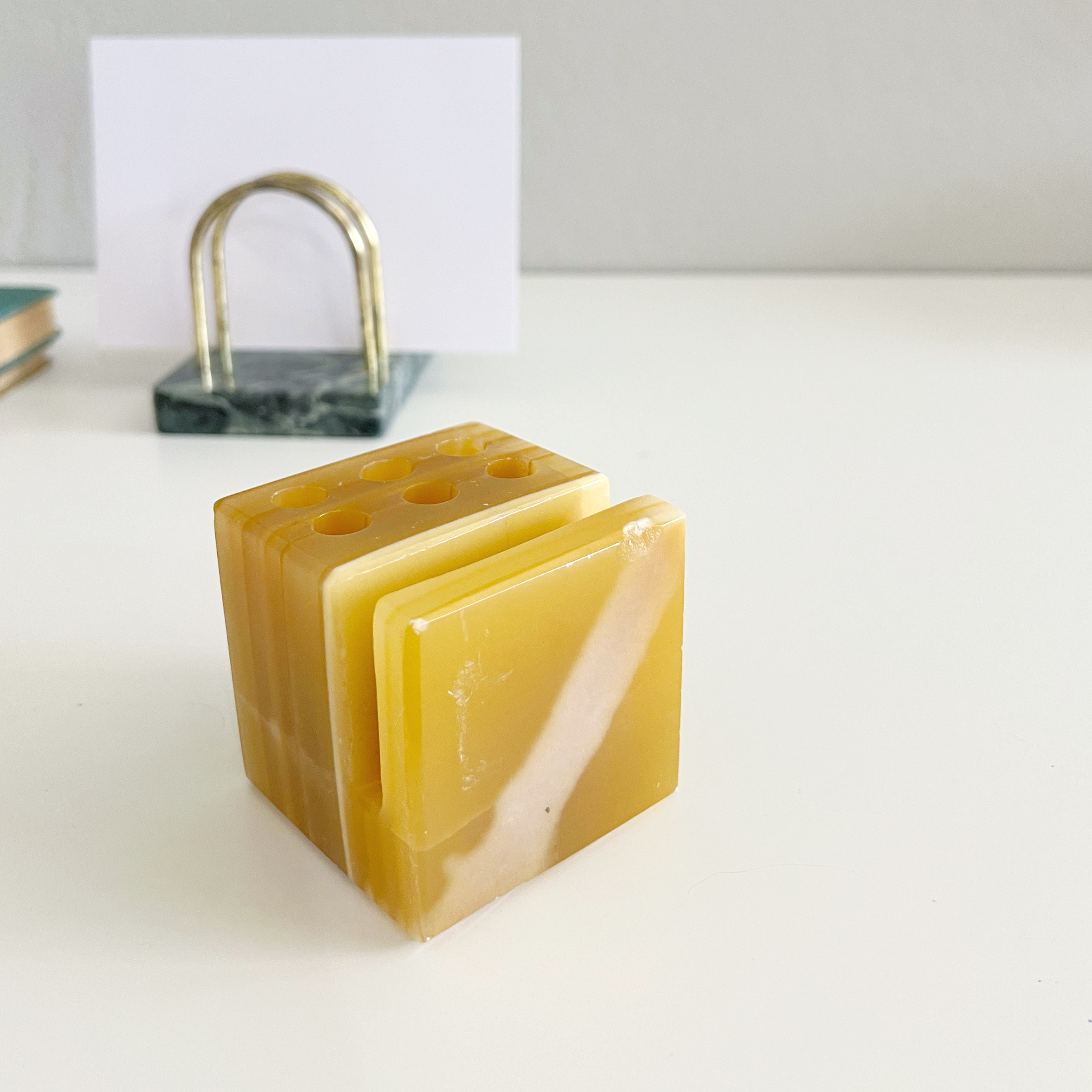 Vintage Onyx Pen/ Business Card Holder Desk Organizer - Etsy