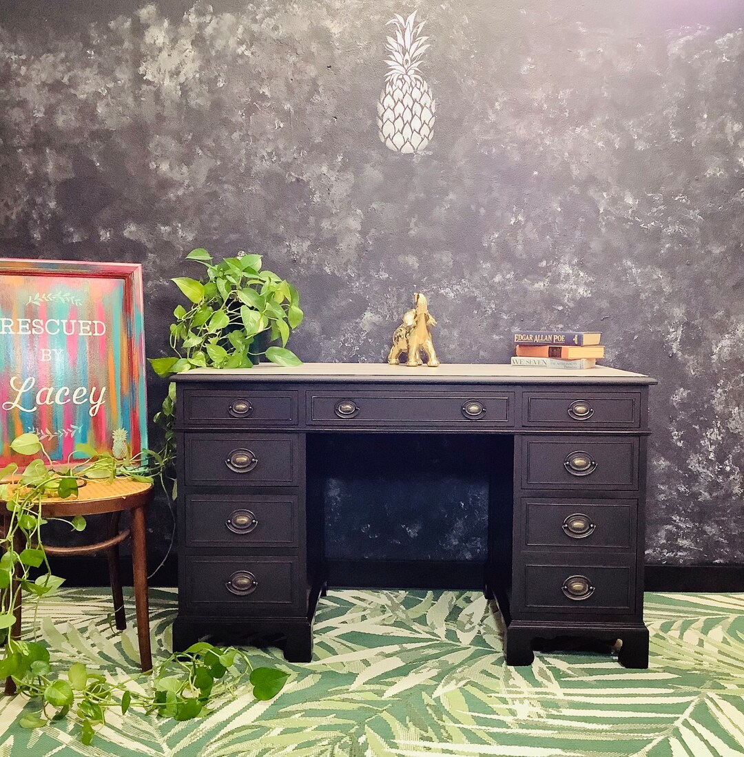 Black Executive Desk - FREE SHIPPING - Hand Painted Furniture - Etsy