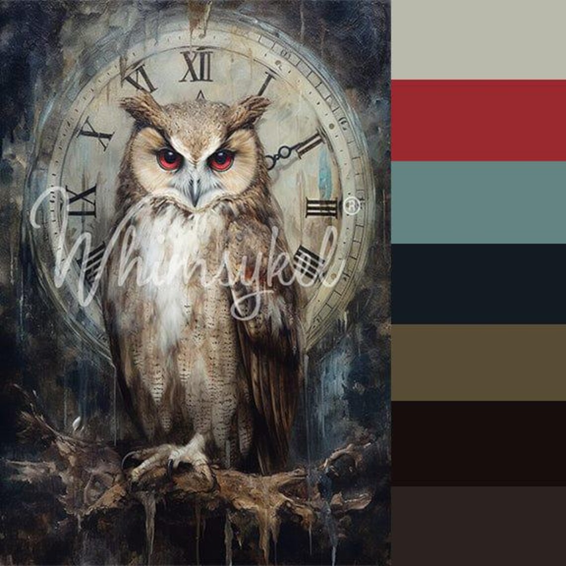 Timekeeper Owl and Clock Art Print, Whimsical Gothic Wall Decor, Dark ...